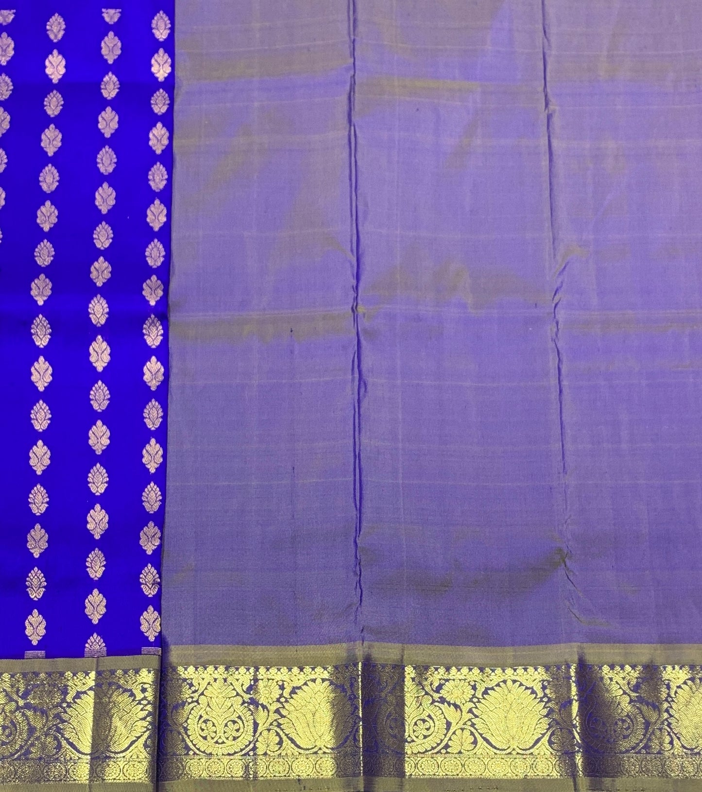 Ink Blue Shade Pure Kanchipuram Kids Pattu Pavadai with Contrast Borde ...