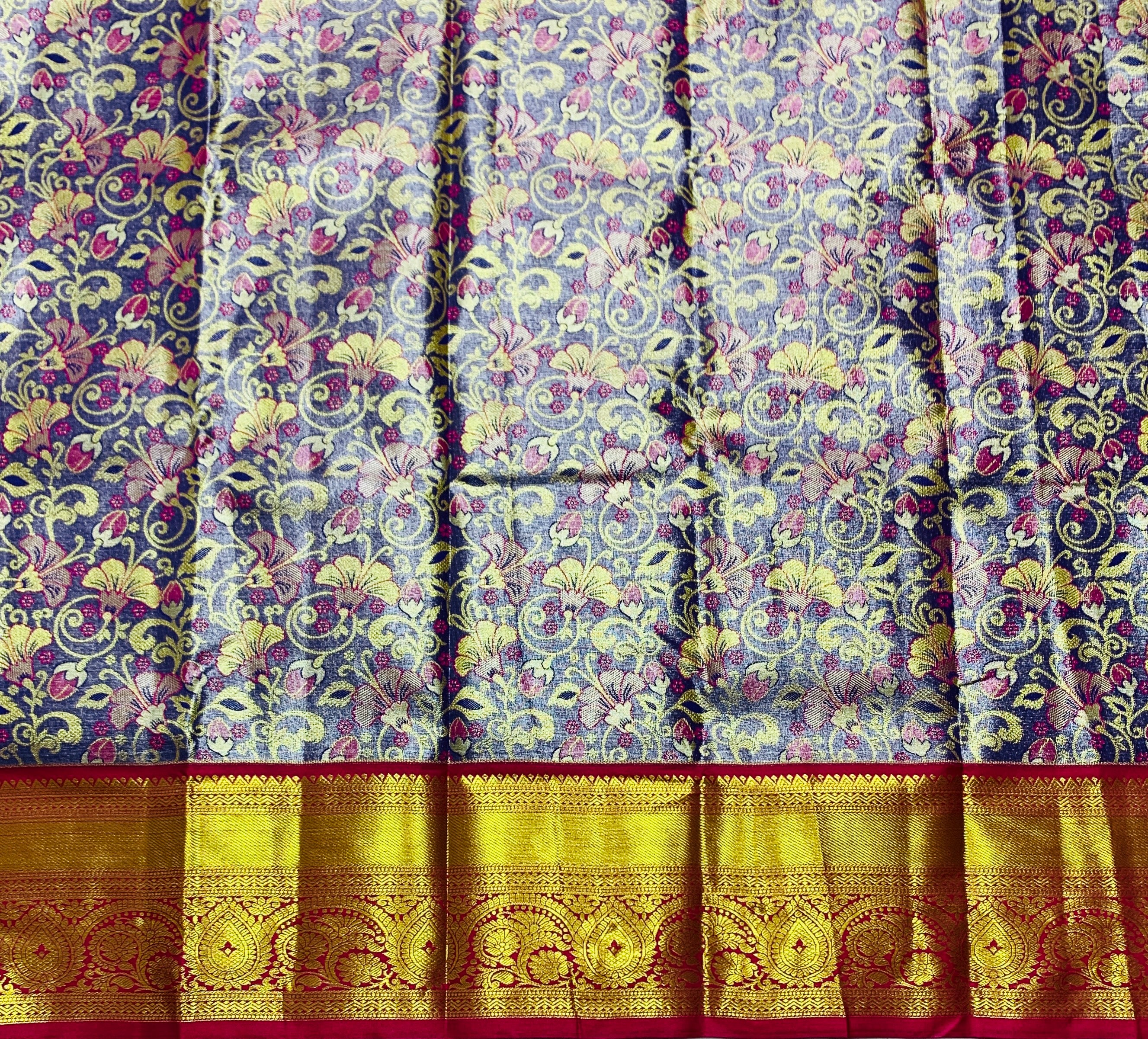 Lavender and Blue Shade Vegan Silk Kids Pattu Pavadai with Contrast bo ...