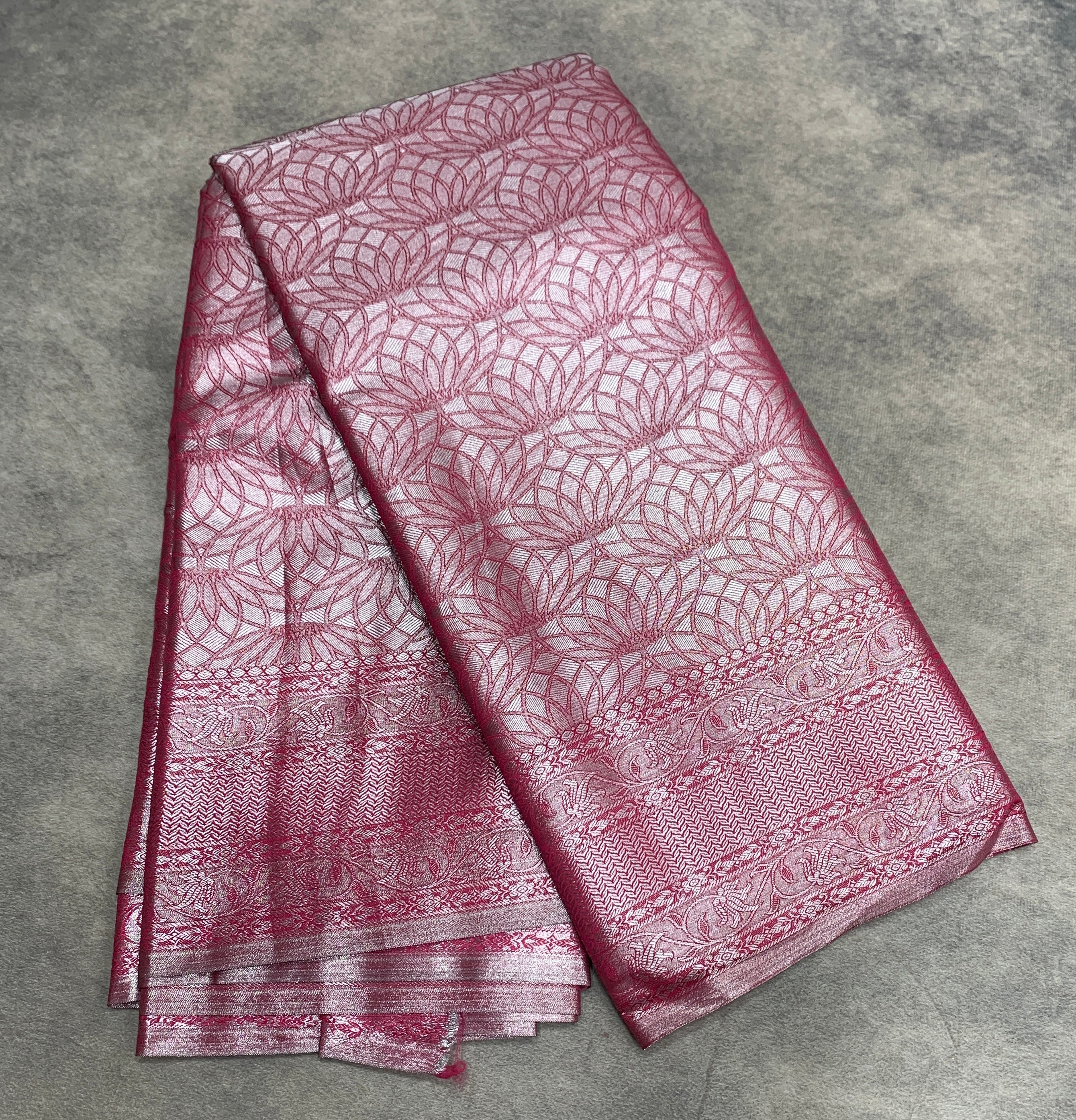 Fancy Tissue Saree Redis Pink Colour with Self Design Border – Kumaran Silk