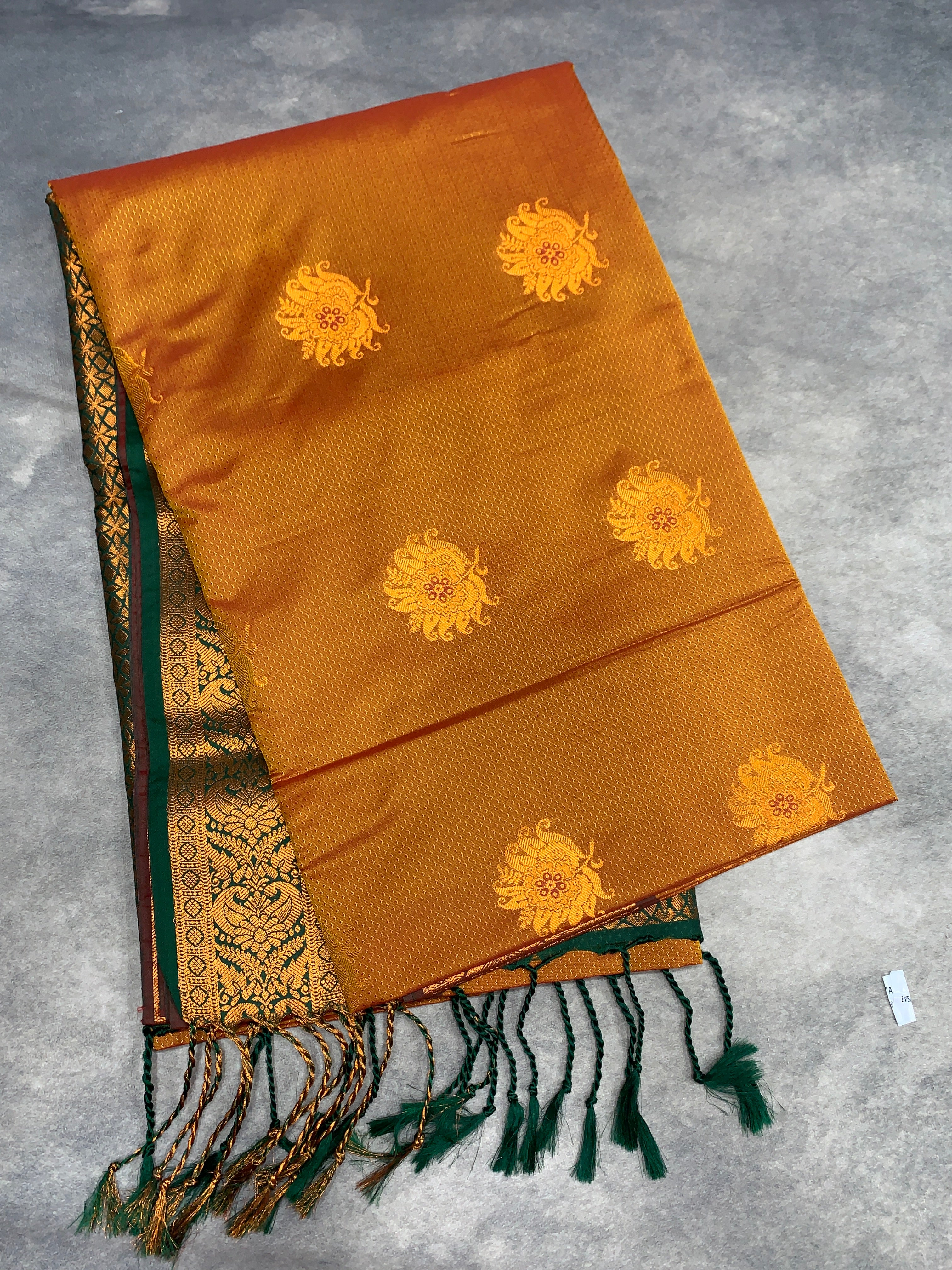Soft Vegan Silk Saree Russet Colour with Green and Copper Border ...