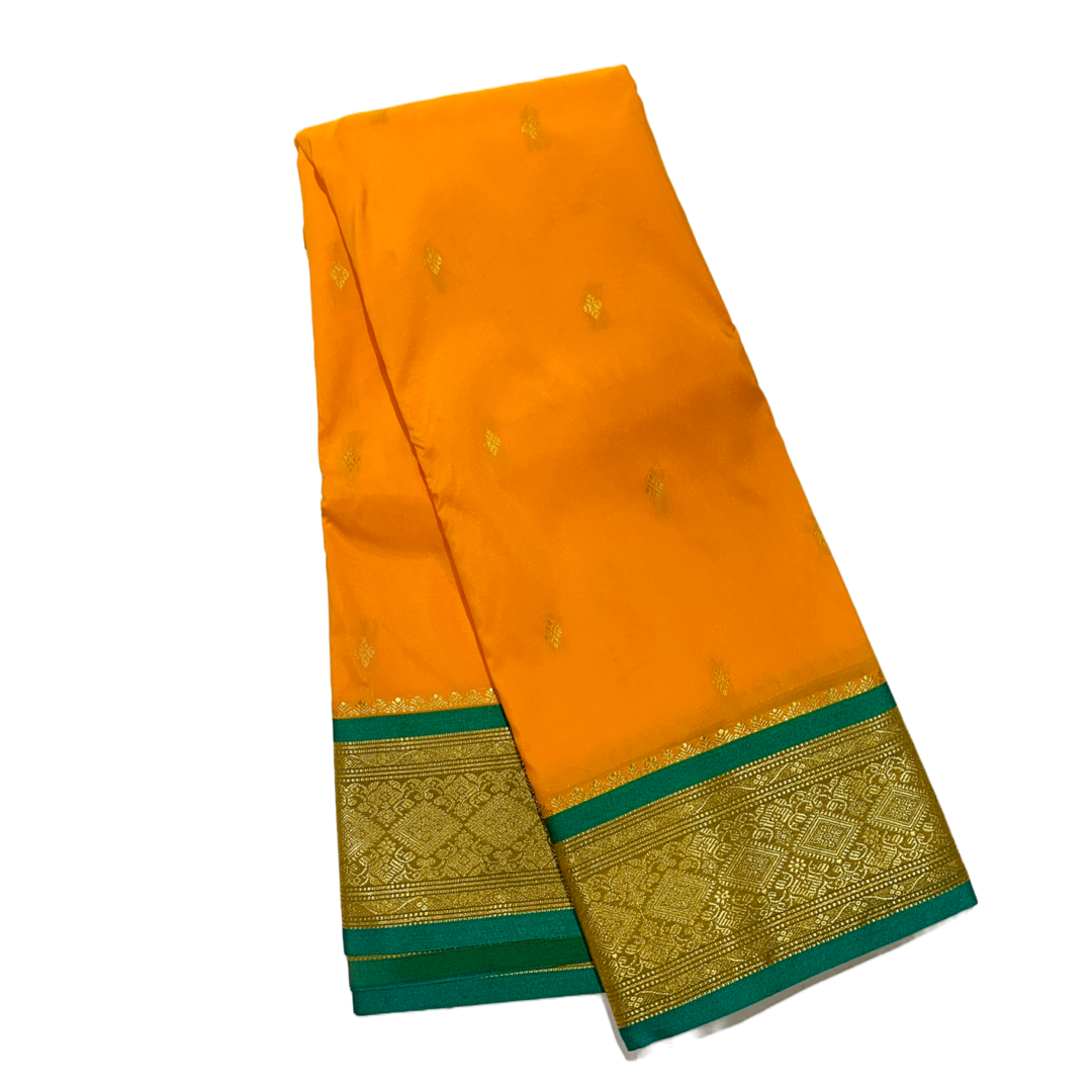 Mango Yellow shade saree with Golden and Green Border – Kumaran Silk
