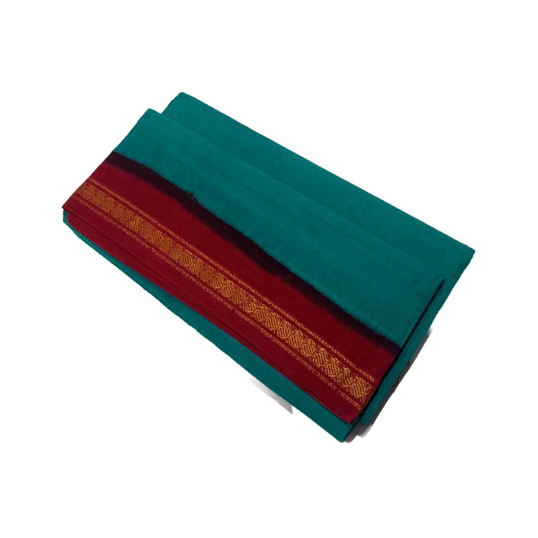 9 yards Cotton Saree Rama Green Colour with Red Border – Kumaran Silk