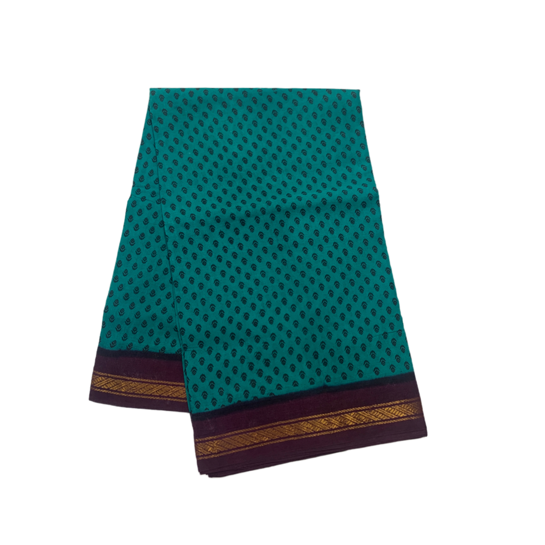 Ramar Green shade shade 9 yards Cotton Saree with Brown Border ...